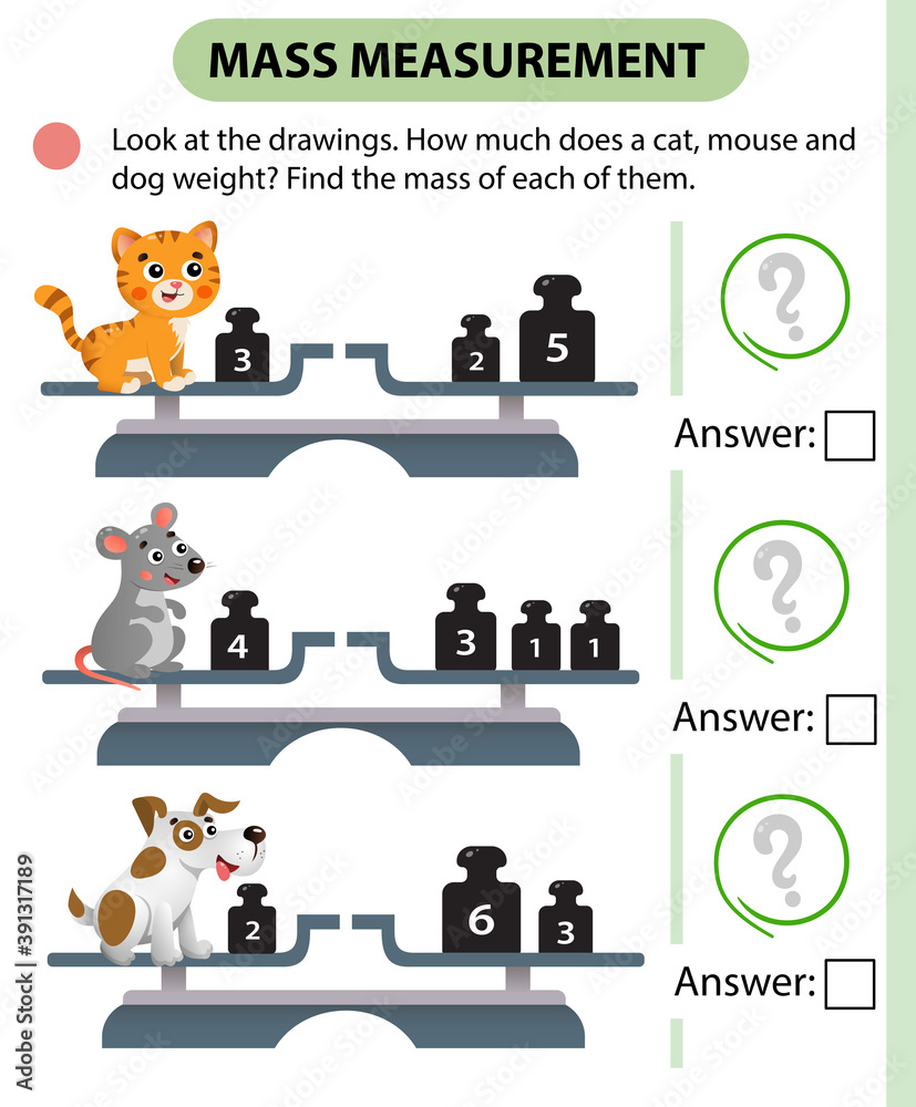 Math game, education game for children. Mass measurement. Scales. How ...