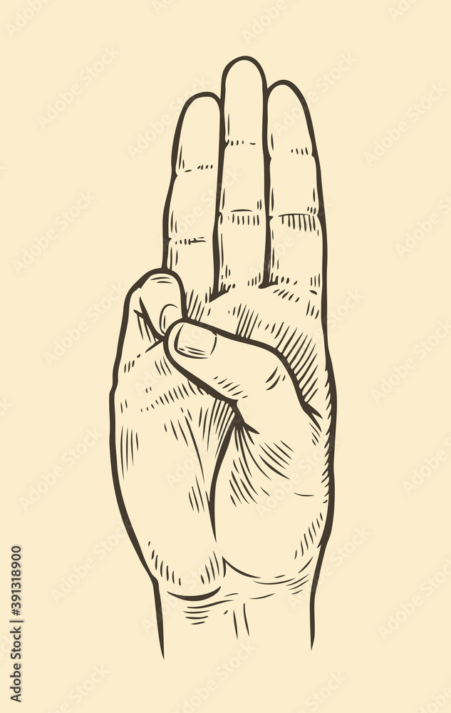 Poster Scout symbol hand gesture. Scouting sketch vector illustration ...