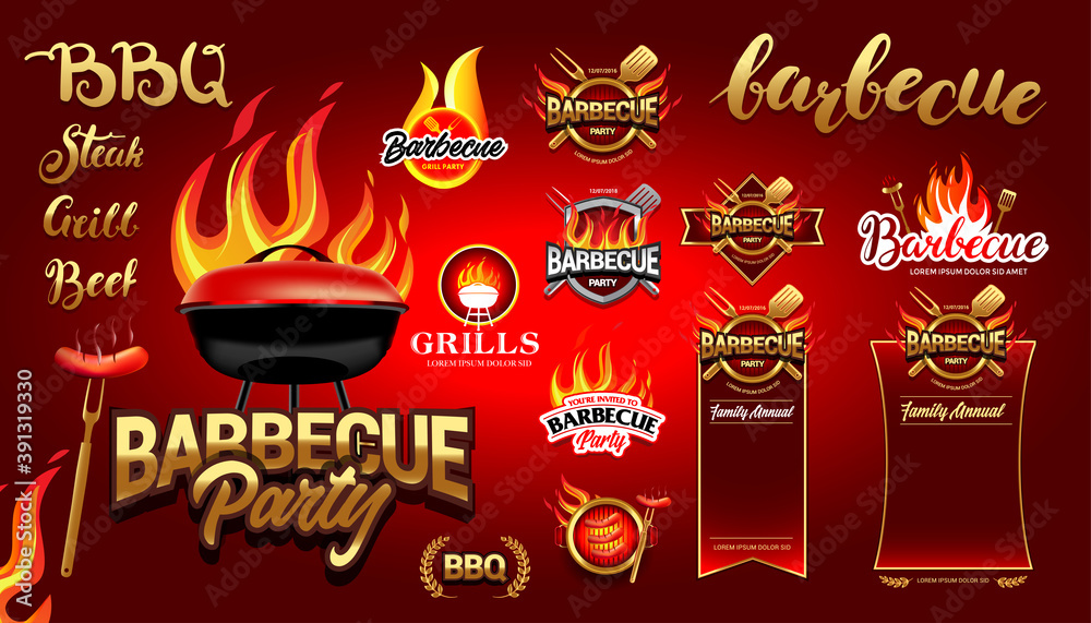BBQ design elements set, party design, invitation, ad design. Barbecue ...
