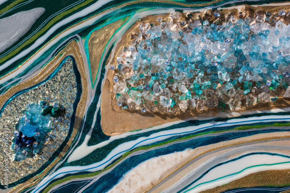 sapphire and emerald resin geode commissioned original art work Stock ...