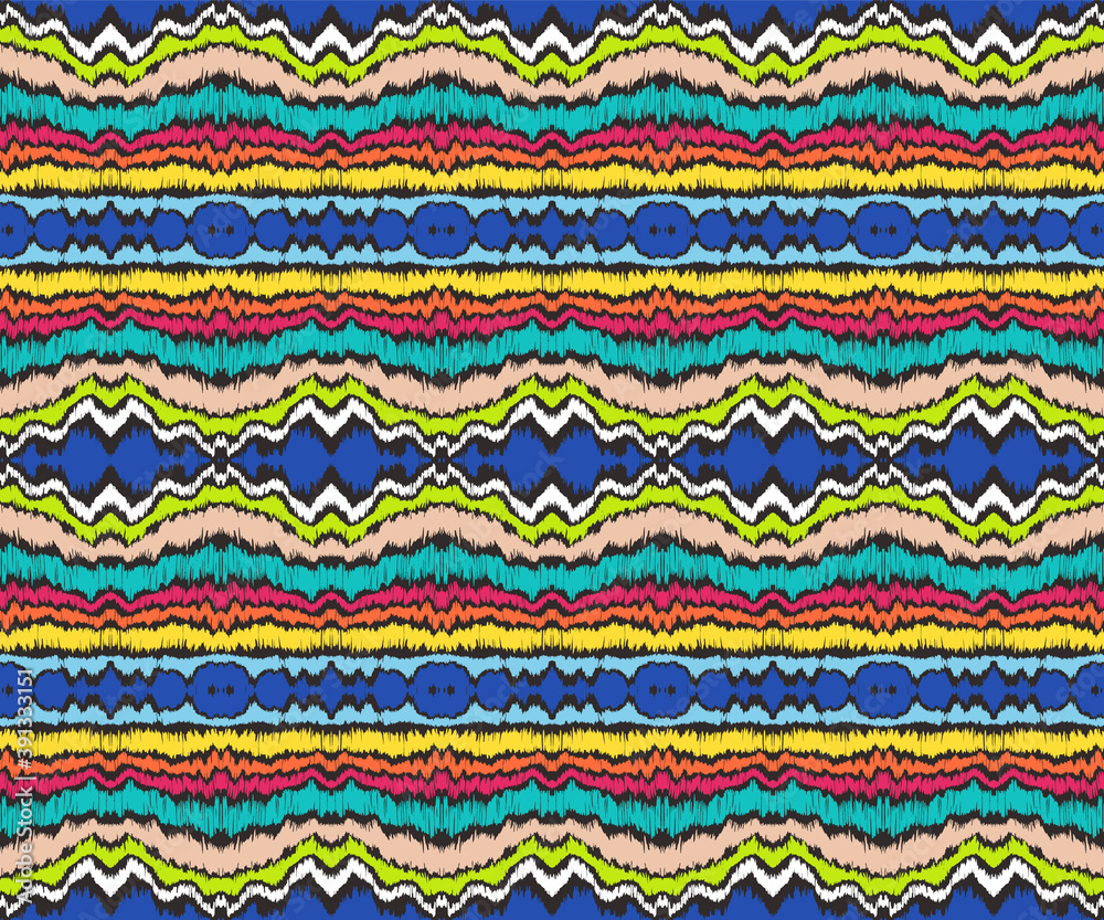 Ikat border. Geometric folk ornament. Ink on clothes. Tribal vector ...