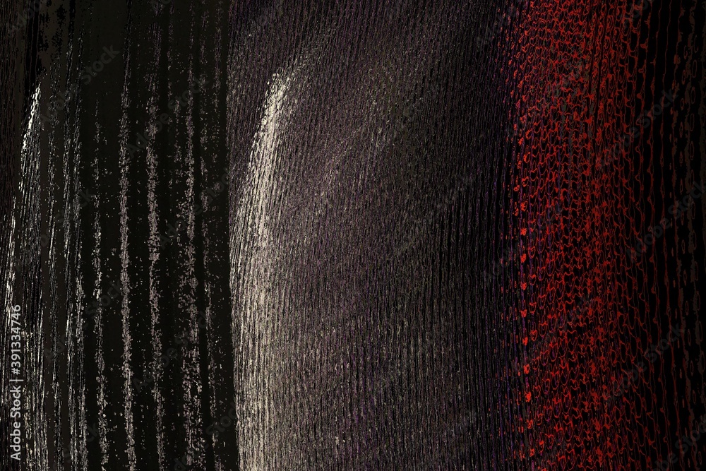 3D surface exploded view in white and red lines on black background ...