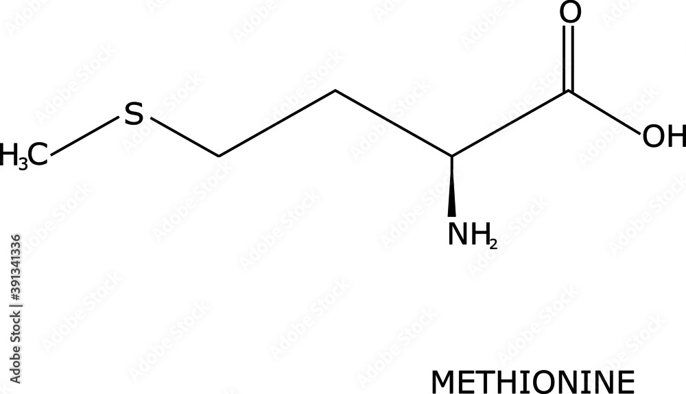 Methionine molecular structure, isolated on white background with its ...