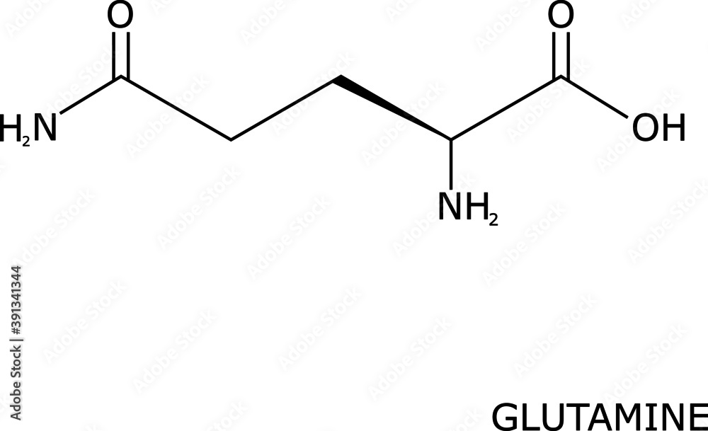 Glutamine molecular structure, isolated on white background with its ...