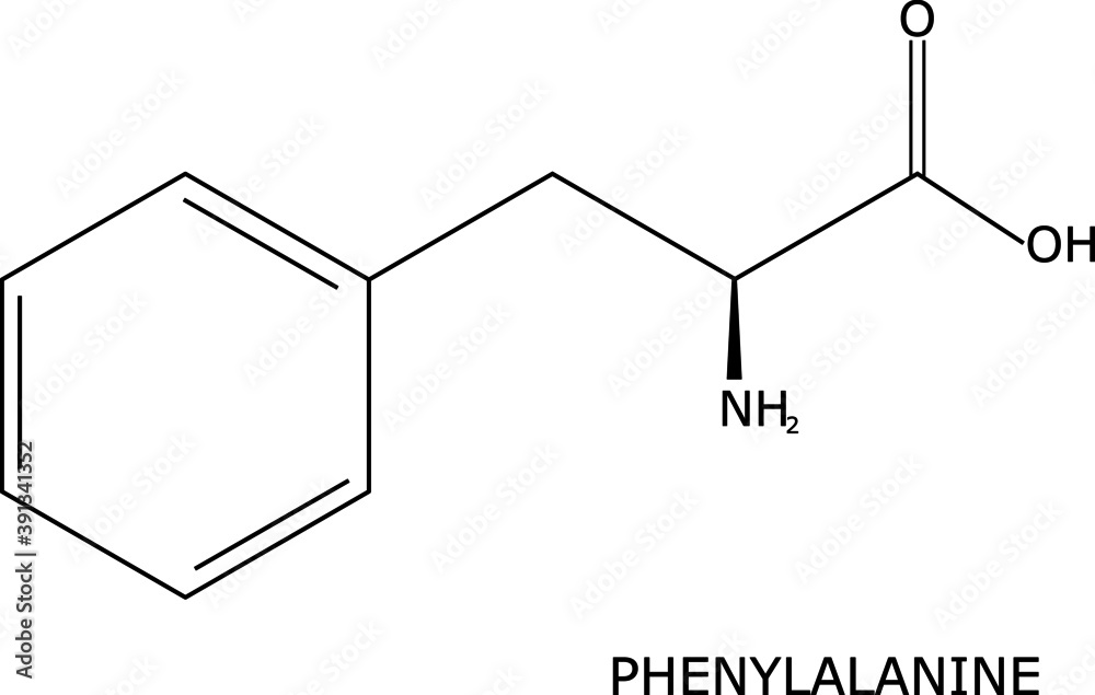 Phenylalanine molecular structure, isolated on white background with ...