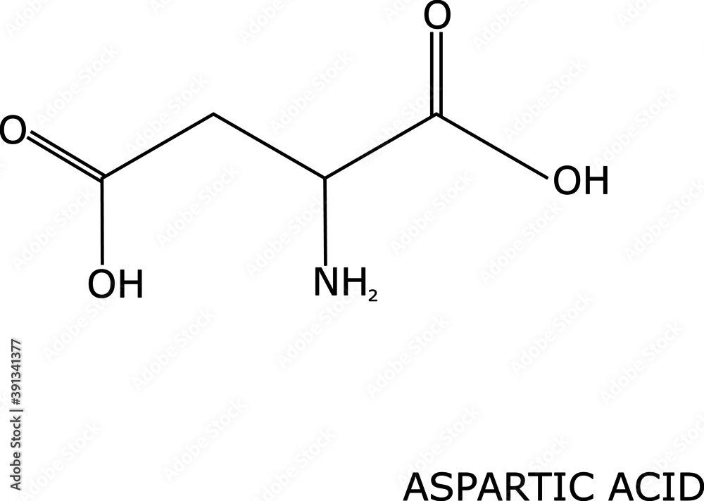 Aspartic acid molecular structure, isolated on white background with ...