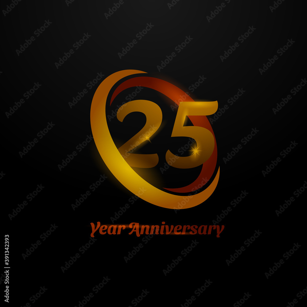 25th year anniversary golden logo design on black background Stock ...