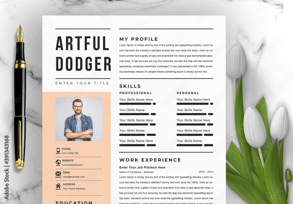 4 Page Resume Layout Kit Stock Template | Adobe Stock
