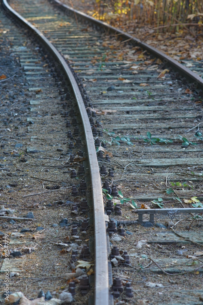 Detail of a curved rail track used by trains for shipping goods Stock ...