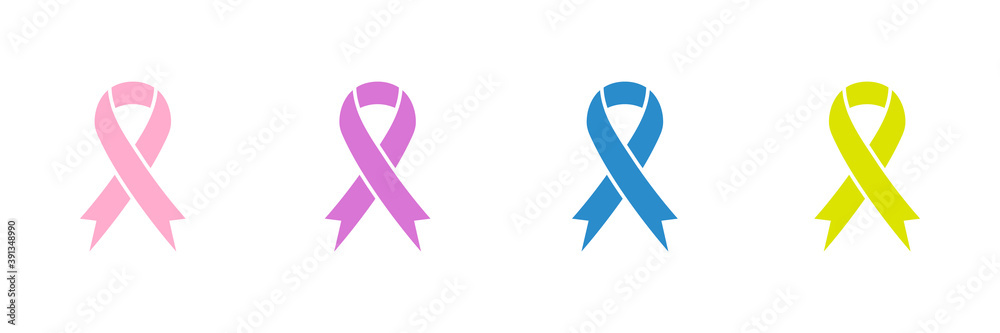 Ribbon Awareness Icon Set. Cancer ribbon symbol collection. Vector ...