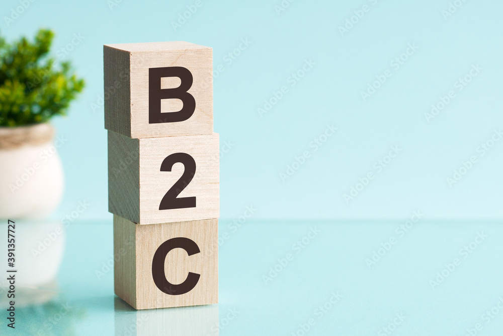 Letter of the alphabet of B2C on a light blu background. b2c - business ...