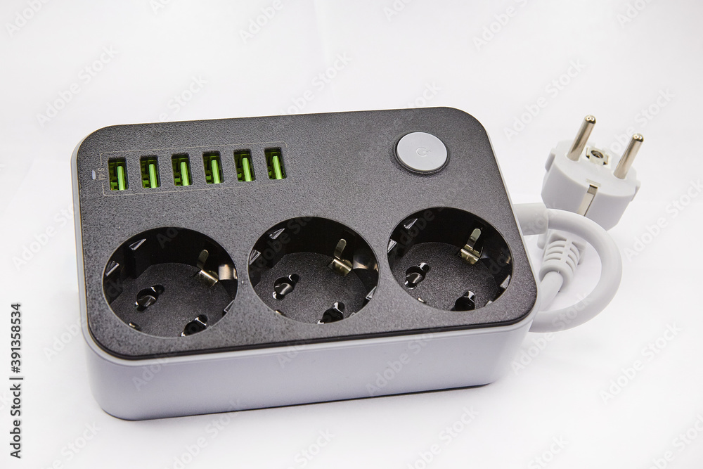 Socket with USB Port on white background for charging phones and ...