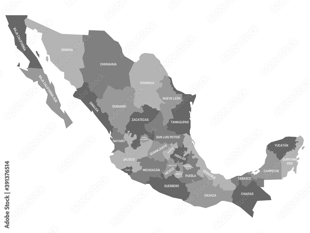 Mexico - map of states Stock Vector | Adobe Stock