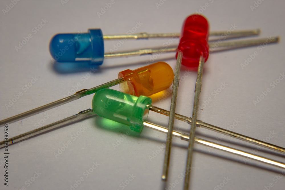 Blue, yellow/orange, green and red light emitting diodes (LEDs) Stock ...