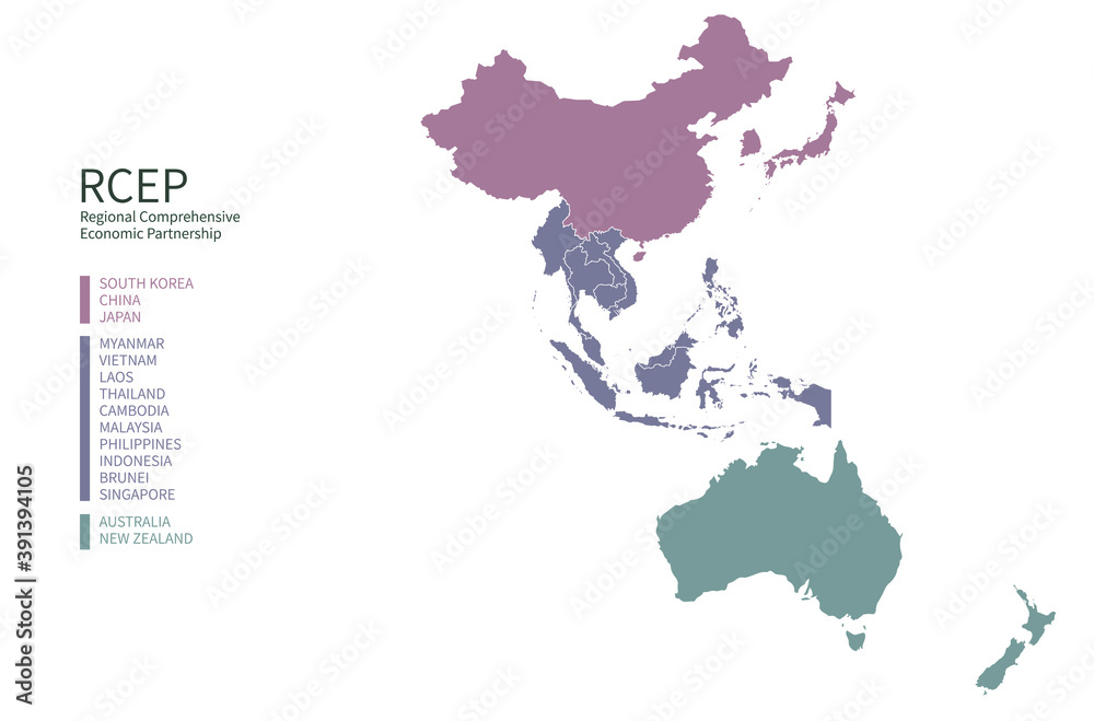 Infographic of RCEP participating countries. RCEP countries vector map ...