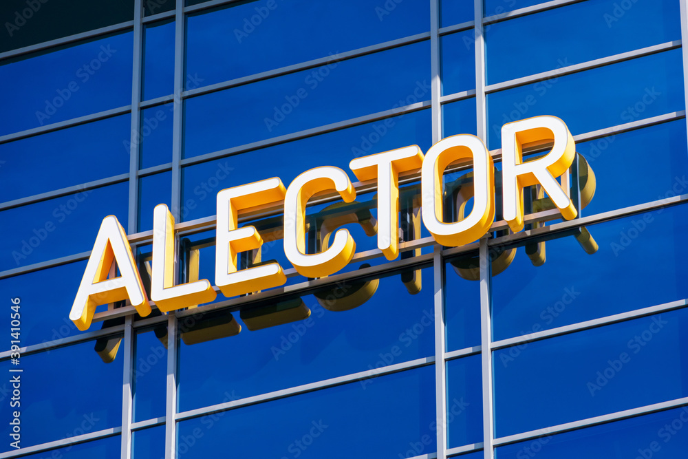 Alector logo on headquarters glass facade. Alector, Inc. operates as a ...
