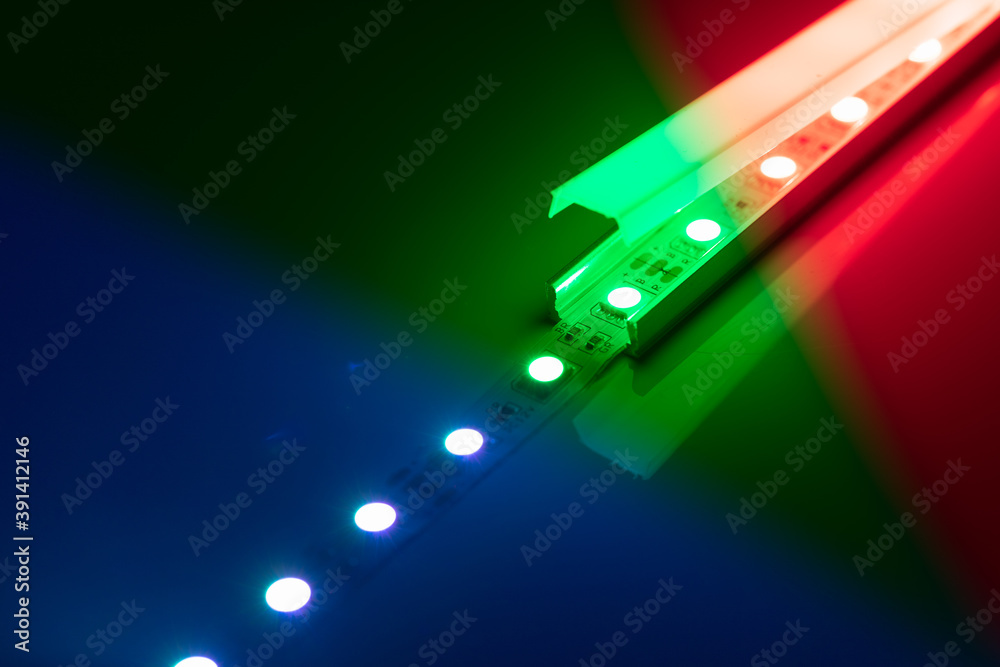 multicolor rgb led light strip in aluminum channel diffuser Stock Photo ...