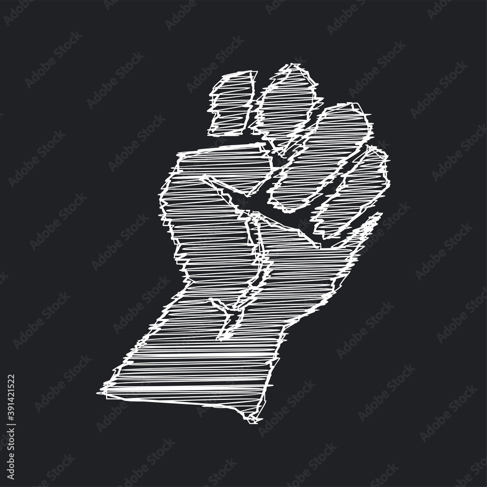 Black Lives Matter. Hand clenched into a fist. Sign written with chalk ...