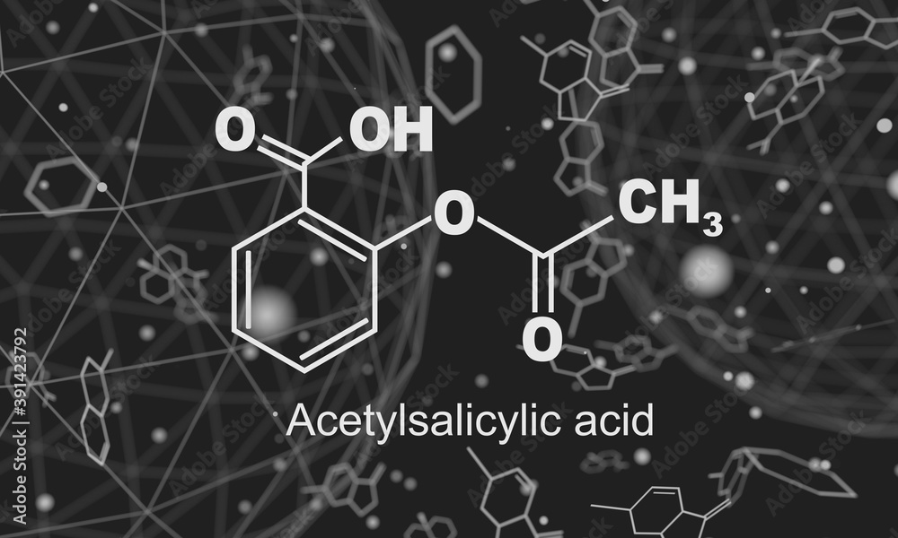 Structural chemical formula of acetylsalicylic acid. Aspirin molecule ...