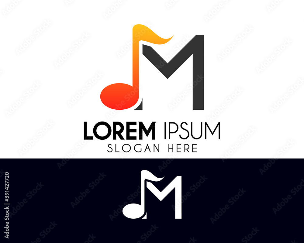 M letter logo design with a music note. Modern logo suitable for your ...