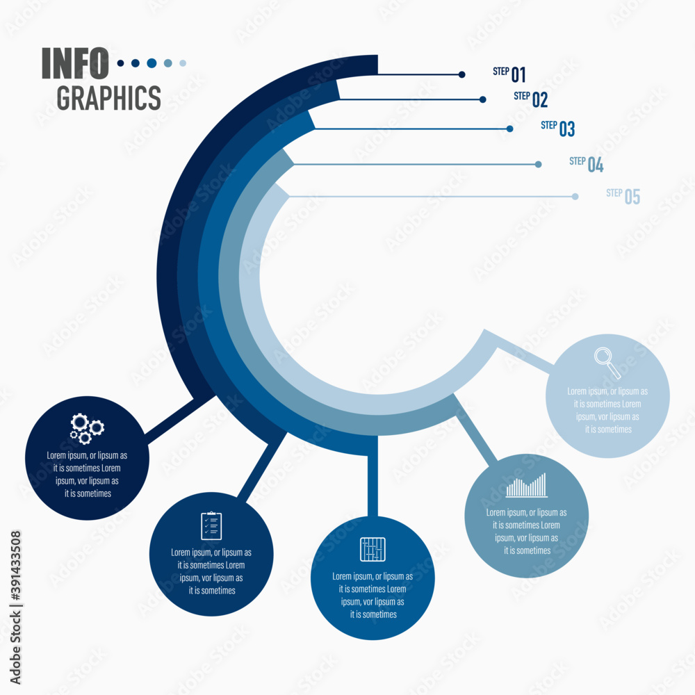 Infographics design vector and business icons with 5 options in a layer ...