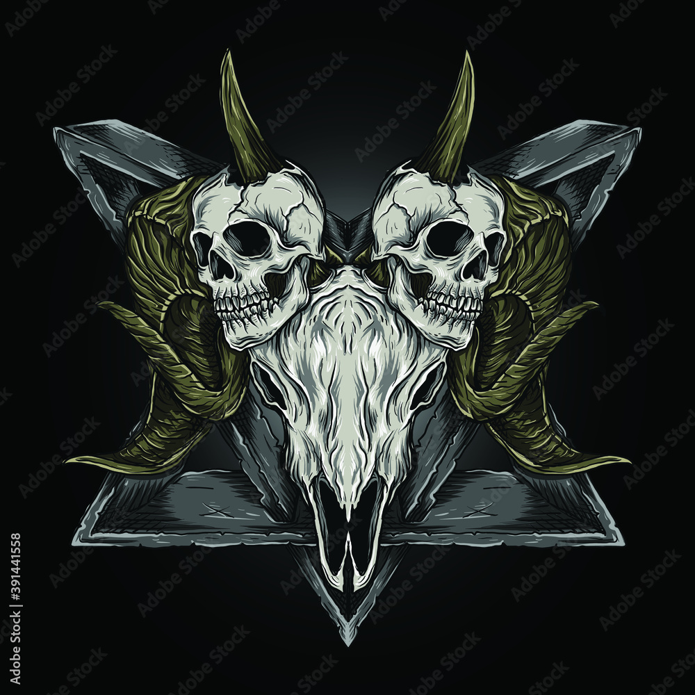 artwork illustration and t-shirt design goat skull satanic symbol ...