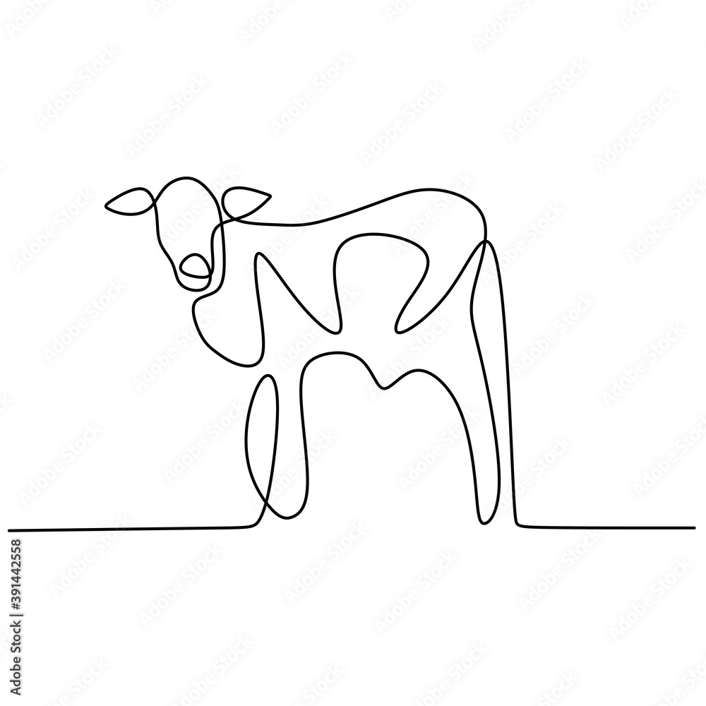 Cow continuous one line drawing. Sturdy standing cow for agriculture ...