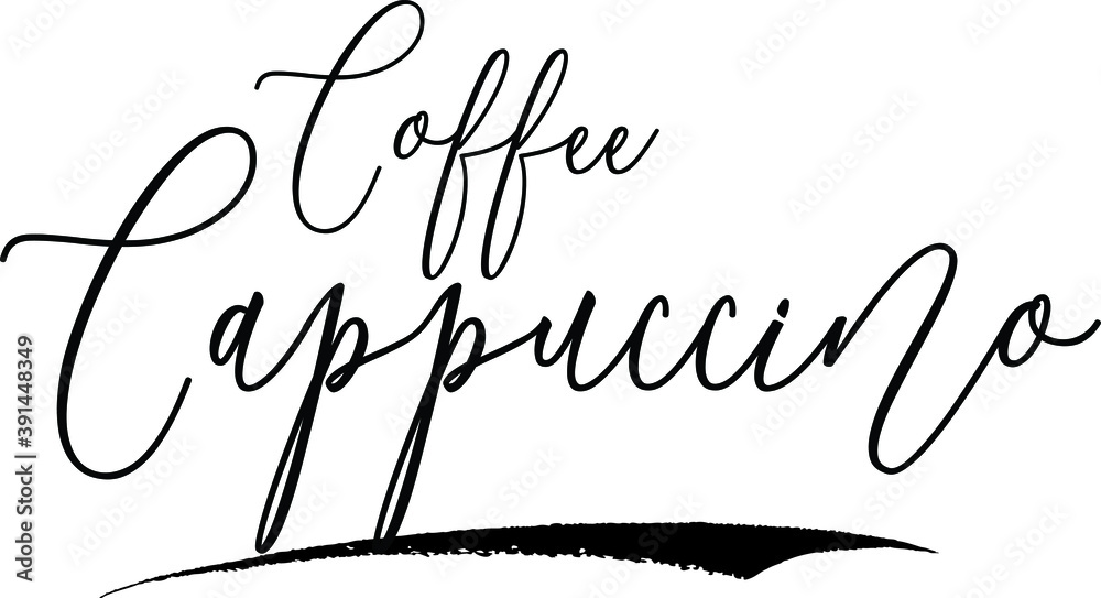 Coffee Cappuccino Handwritten Font Calligraphy Black Color Text on ...