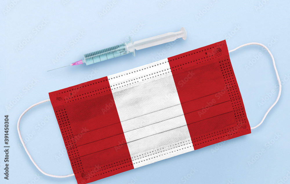 Flag of Peru on Medical protective Surgical mask and vaccine ...