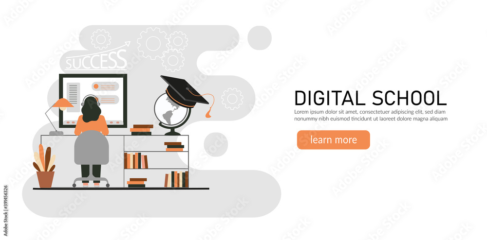 E-learning, online education at home concept. Distance education ...