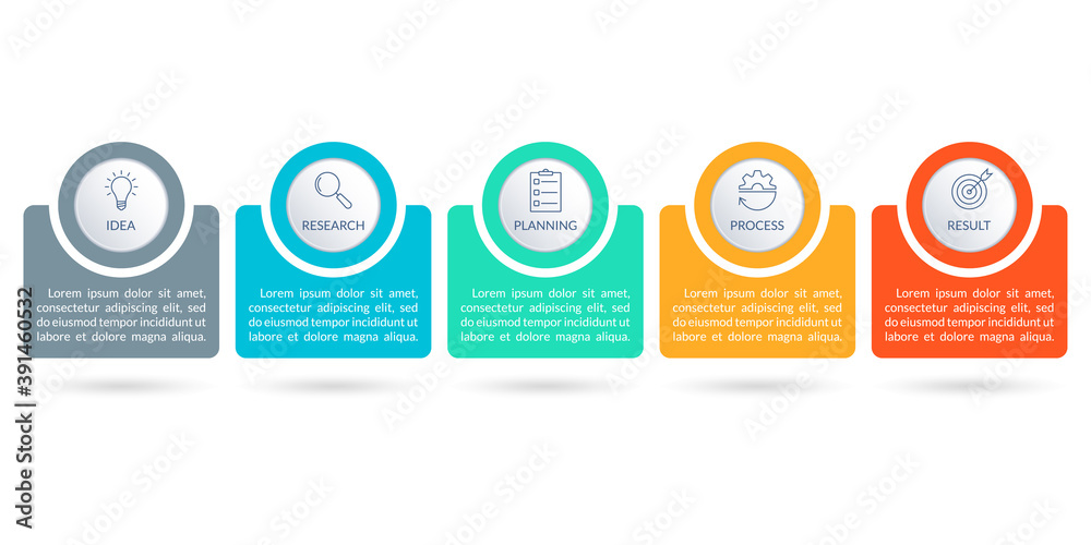 5 step or option infographic elements with business icons and text ...