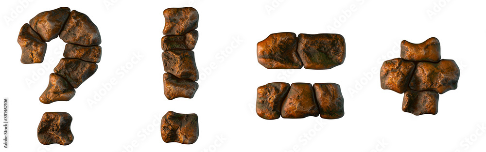 Set of rocky symbols question mark, exclamation mark, equals plus. Font ...