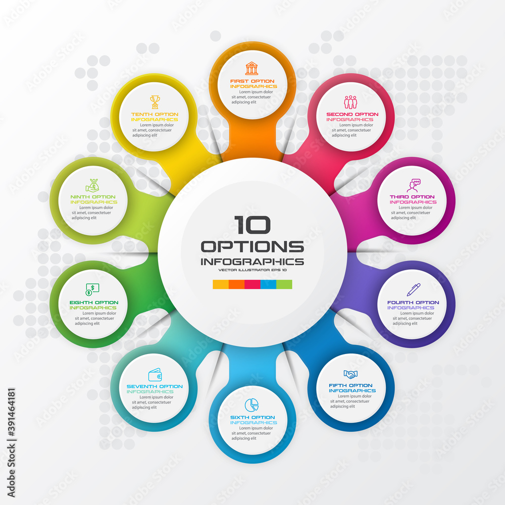 Circle chart infographic template with 10 options,Vector illustration ...