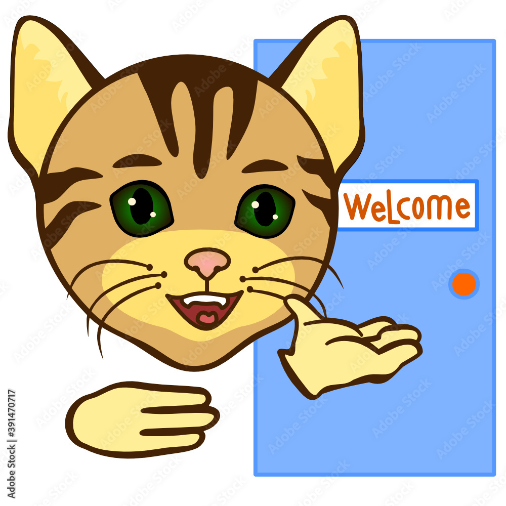 emoticon with cool cat that sign invites you to enter the door that ...
