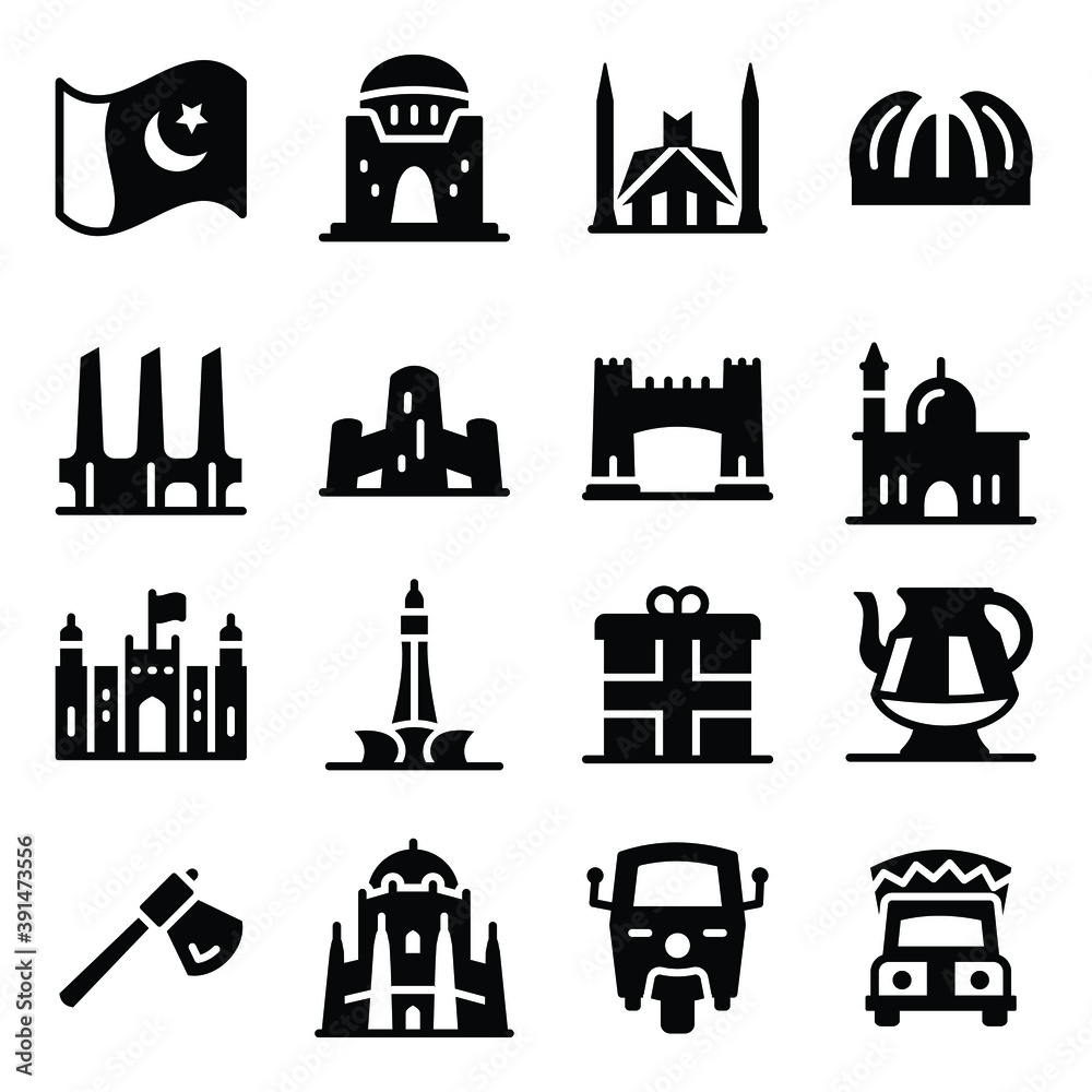 Pakistani Culture Icons in Solid Style Pack Stock Vector | Adobe Stock