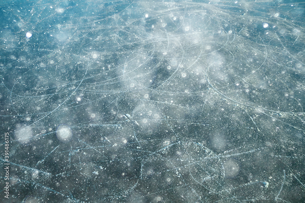 ice traces of skates texture, abstract background, top view aerial ...