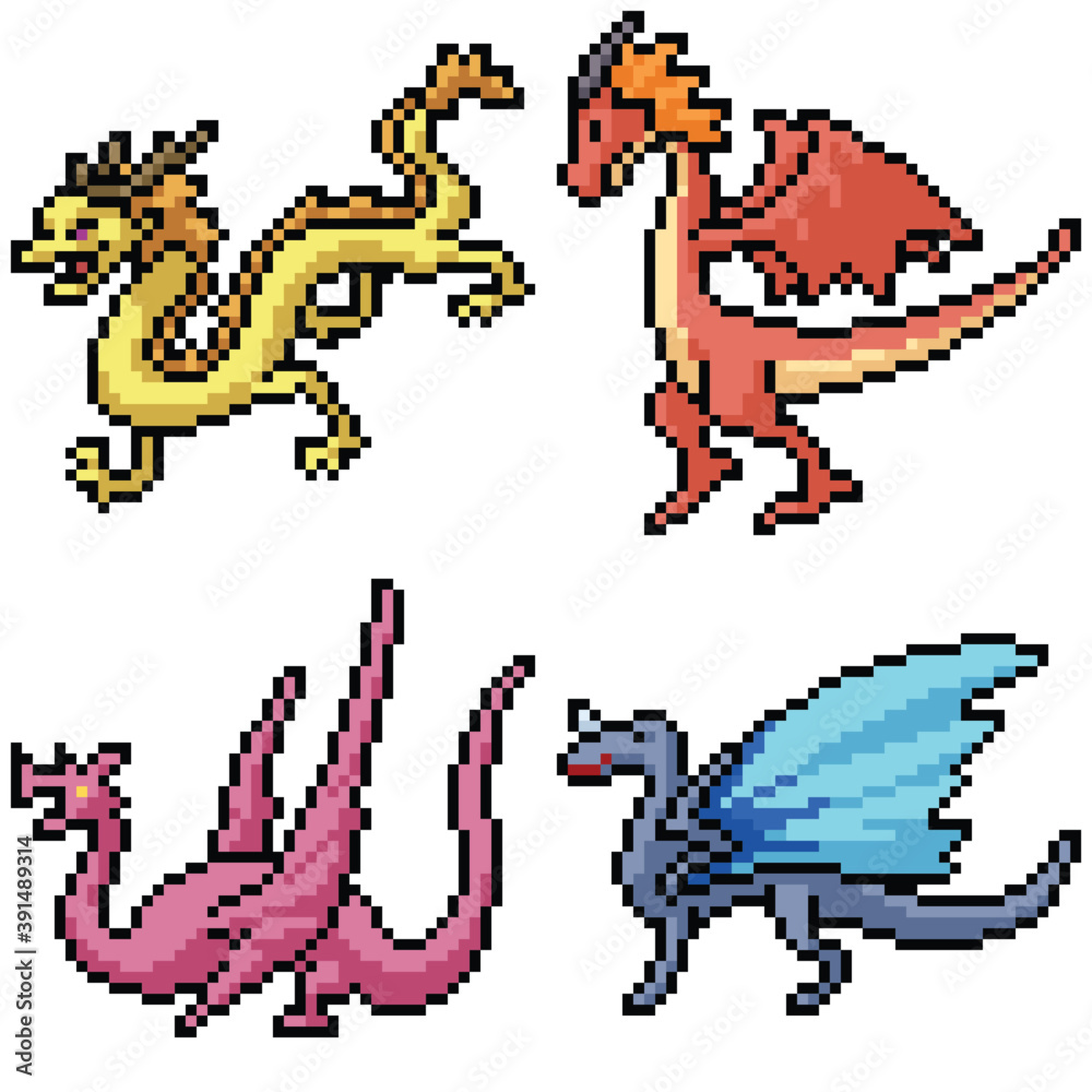 pixel art set isolated flying monster Stock Vector | Adobe Stock