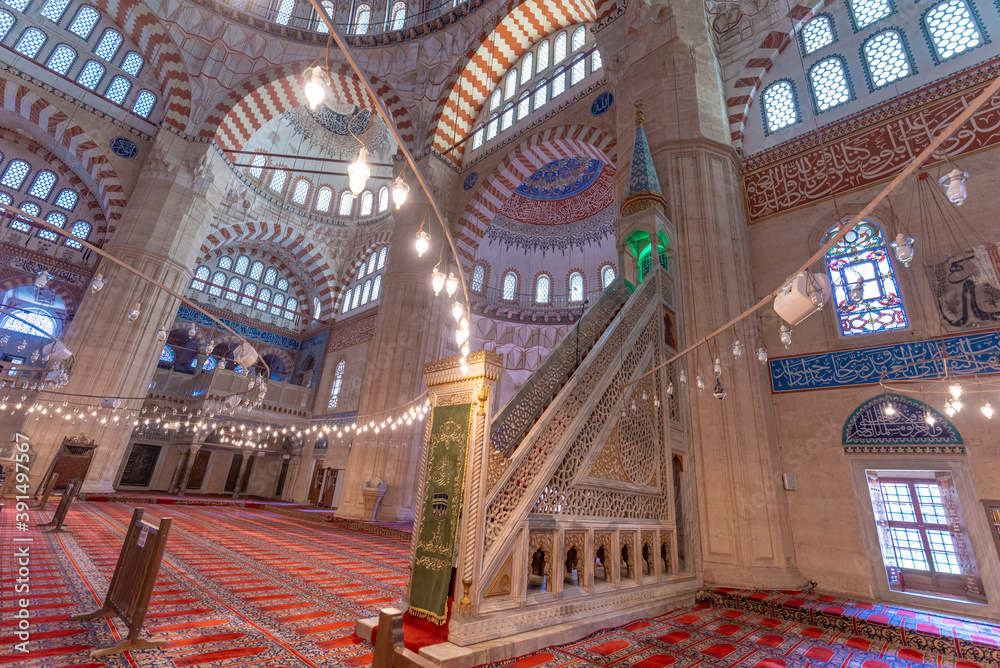 EDIRNE, TURKEY - 30 June, 2019: Interior of Selimiye mosque in Edirne ...