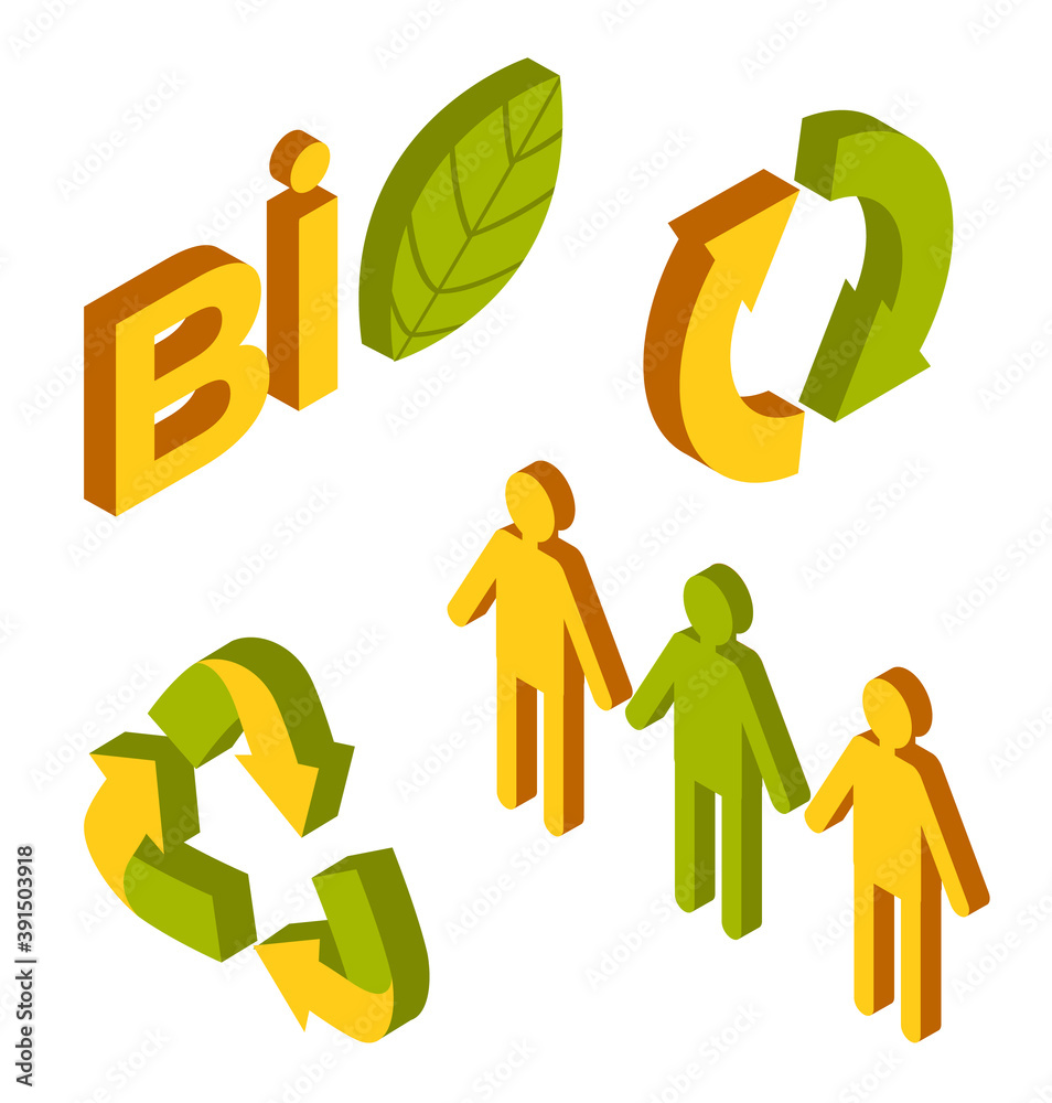 Green technology ecosystem various signs. Arrows in the shape of a ...