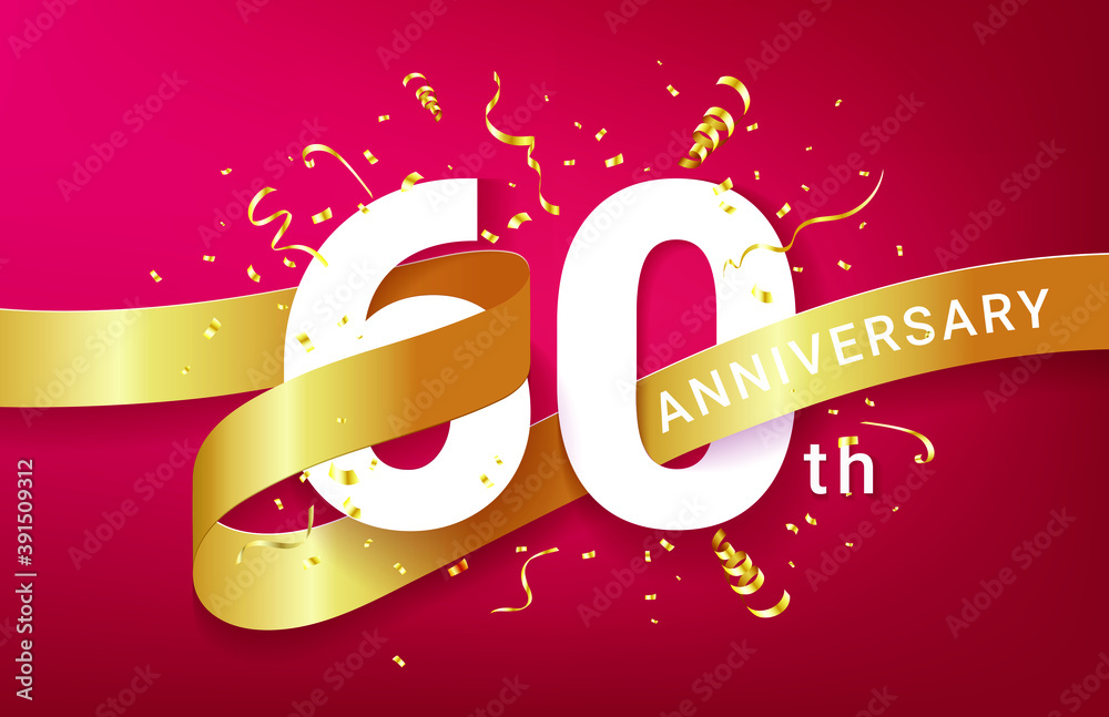 60th Anniversary celebration banner template. Big numbers with sparkles ...