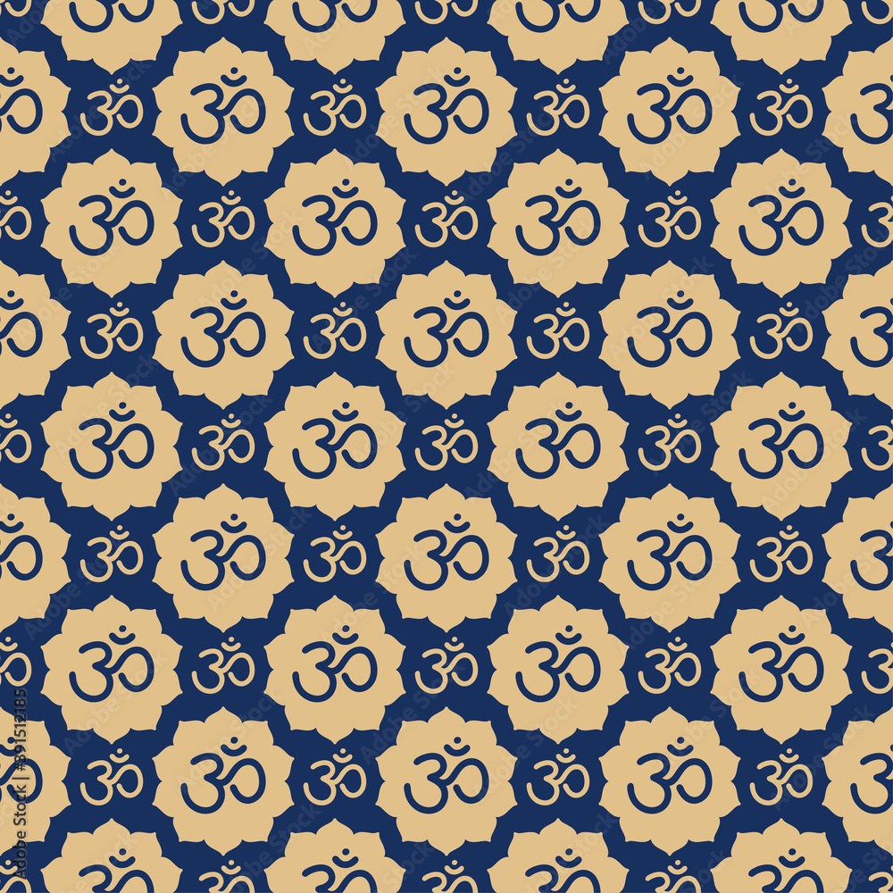 Om sign seamless pattern. Vector sacral icon. Meditation line symbol ...