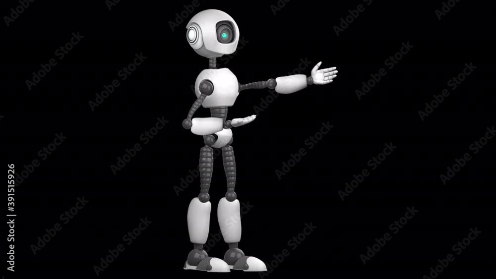 A humanoid robot walking and points with his hands to something. 2D ...