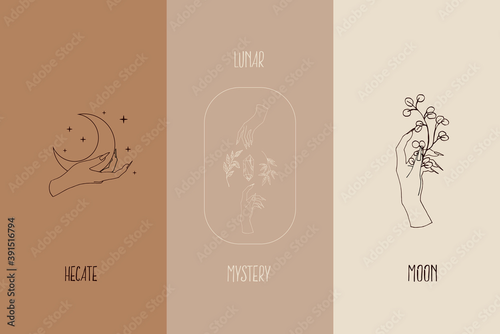 Hand drawn vector illustration of mystic logo. Magical outline clipart ...