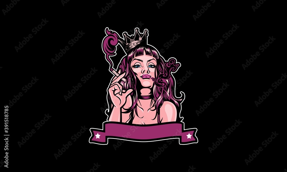 Cartoon Colorful Beauty Queen Smoking Weed Vector Illustration Stock ...