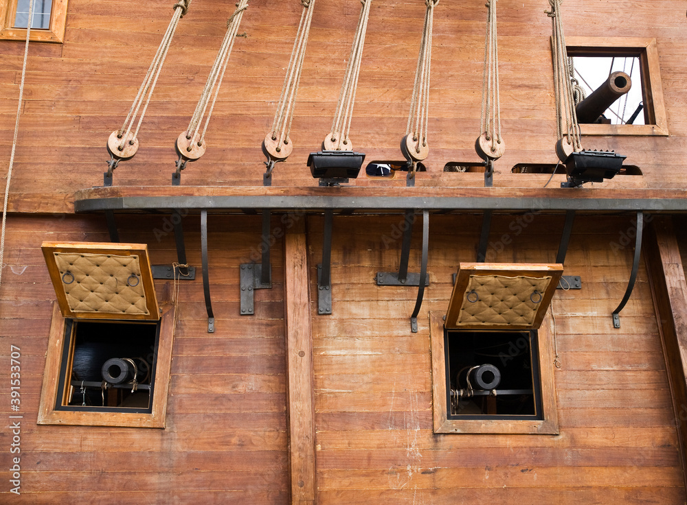 17th Century Galleon Cannon windows Stock Photo | Adobe Stock