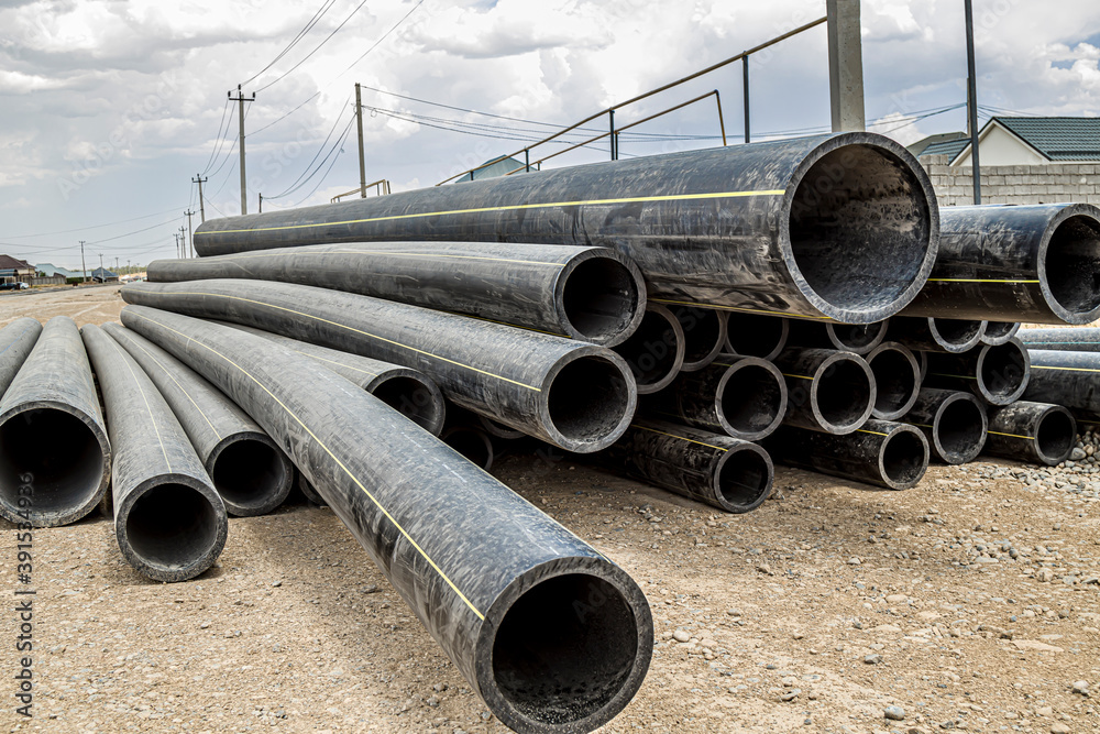 Large Diameter PVC Plastic Water Pipes at Construction Site Stock Photo ...
