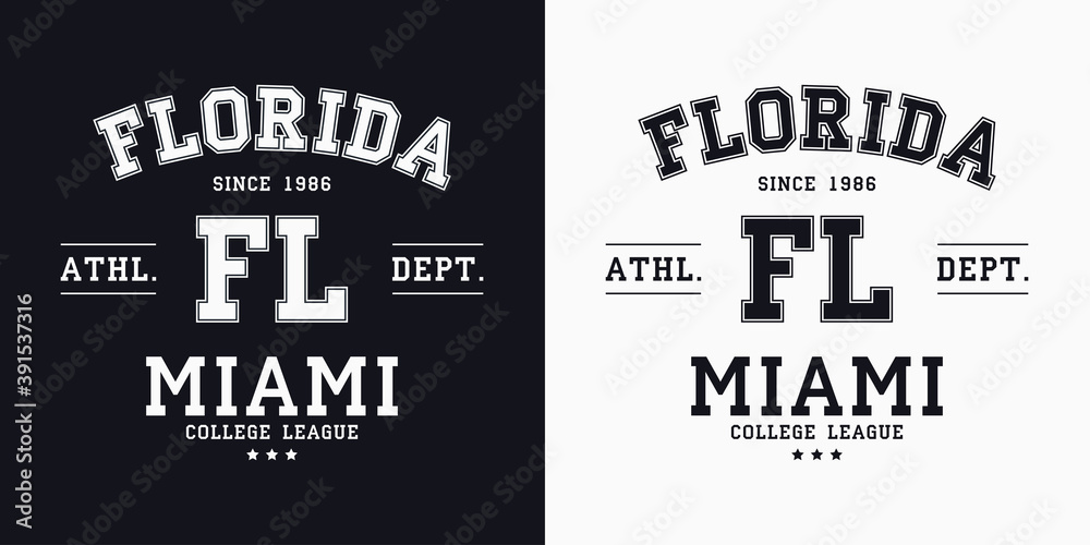 Florida, Miami design for t-shirt. College tee shirt print. Typography ...