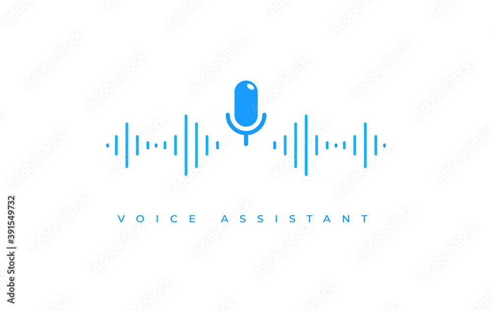 Microphone icon with soundwave. Flat vector illustration of voice ...