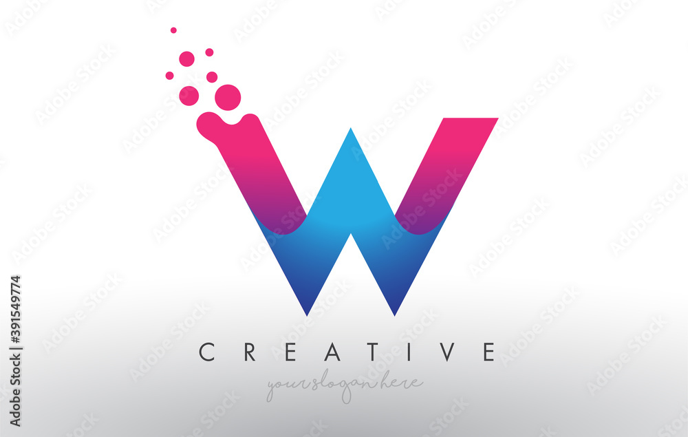 W Letter Design with Creative Dots Bubble Circles and Blue Pink Colors ...