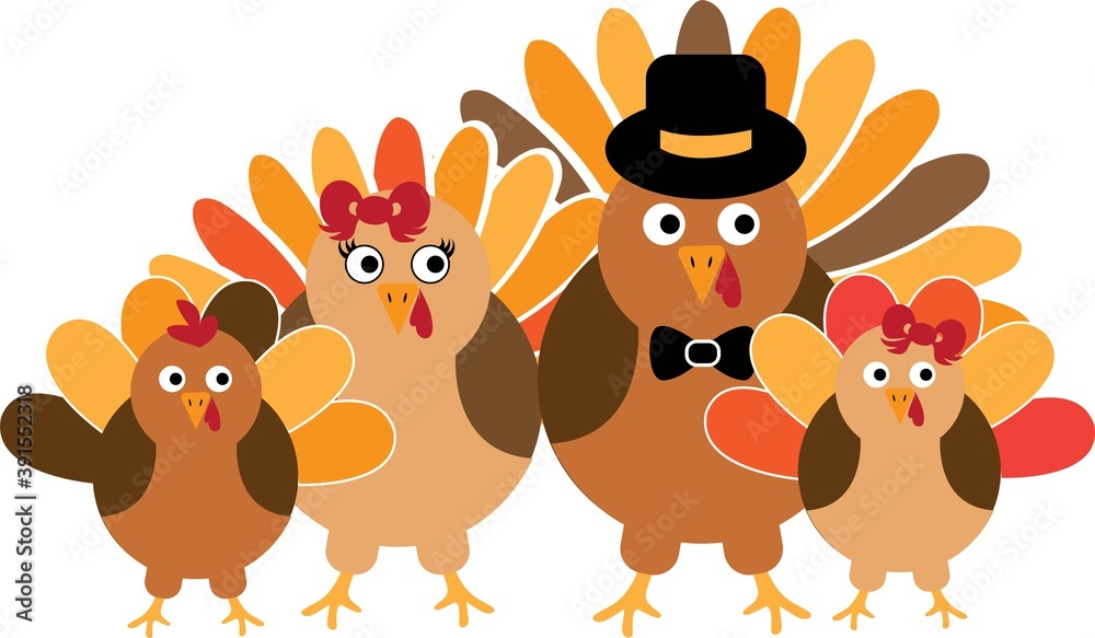 Cartoon turkey birds family. Turkey birds. Birds Stock Vector | Adobe Stock